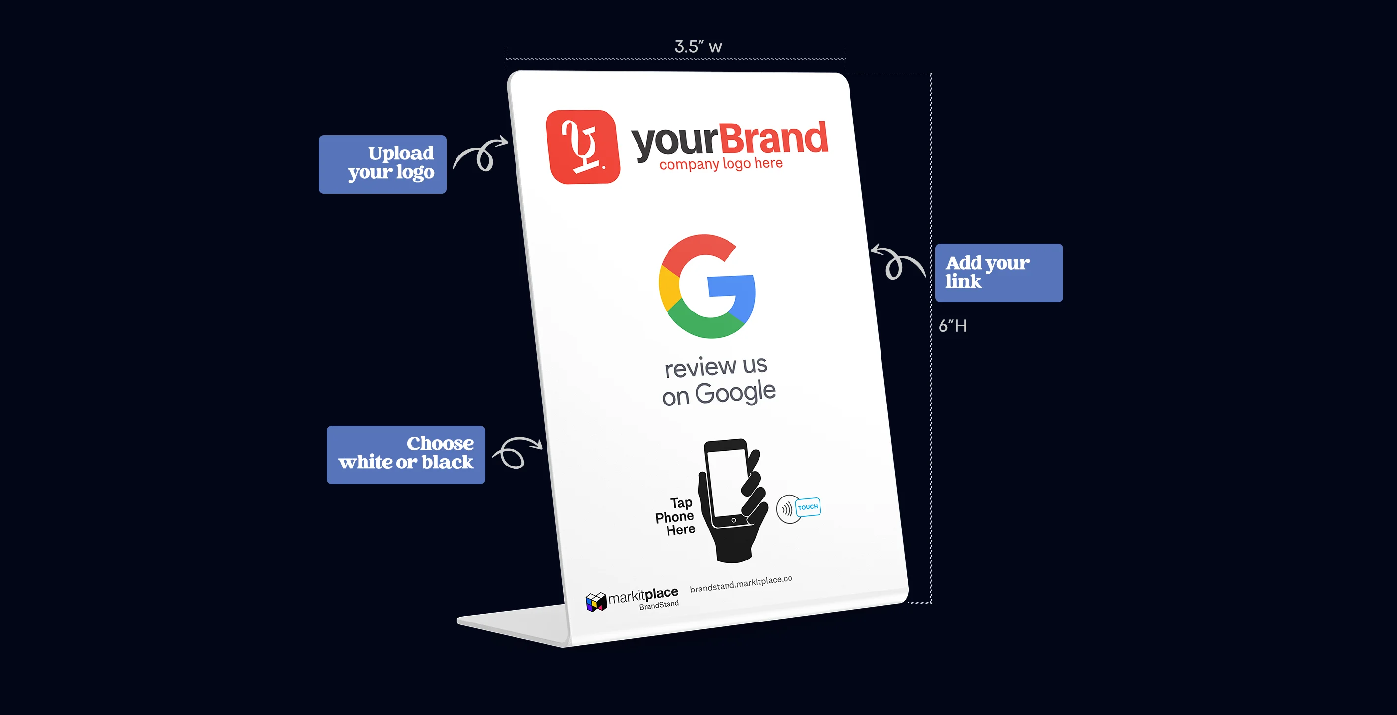 Markitplace Brandstand – Customizable NFC Table Stands for Business